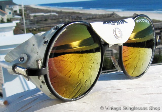 Alpina Ice White Leather Purple Mirror Glacier Glasses