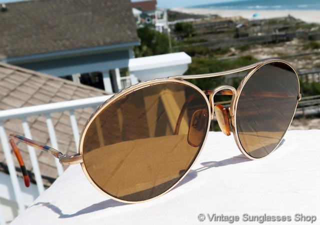 Giorgio Armani Gold and Tortoise Shell Aviator Sunglasses