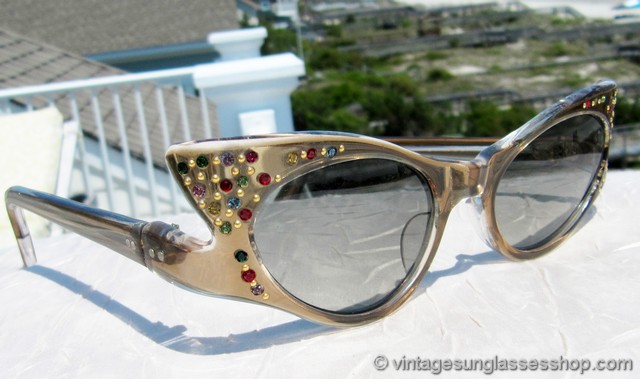 Vintage French Cat Eye Rhinestone Sunglasses