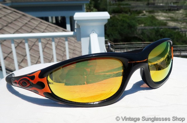 Oakley Straight Jacket Black Flames Ruby Iridium Polarized Sunglasses