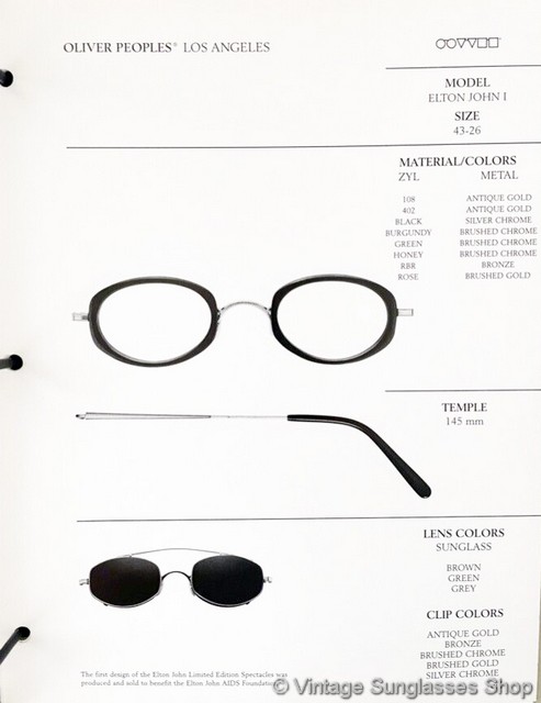 Oliver Peoples EJ1 Z Twist Elton John Aids Foundation Sunglasses