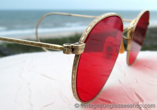 B&L Ray-Ban 12k GF Rounds Red Lens Sunglasses