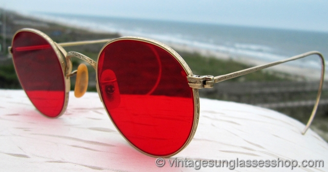 B&L Ray-Ban 12k GF Rounds Red Lens Sunglasses